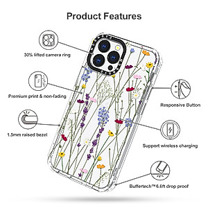 MOSNOVO Case for iPhone 13 Pro Max, [Buffertech 6.6ft Military-Grade Drop Protection] [Anti Peel Off Tech] Clear TPU Bumper Phone Case Cover Design - Floral Garden
