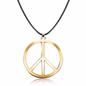 Tatuo 1 Piece Metal Peace Sign Pendant 1960s 1970s Hippie Party Accessories Necklace (Gold)