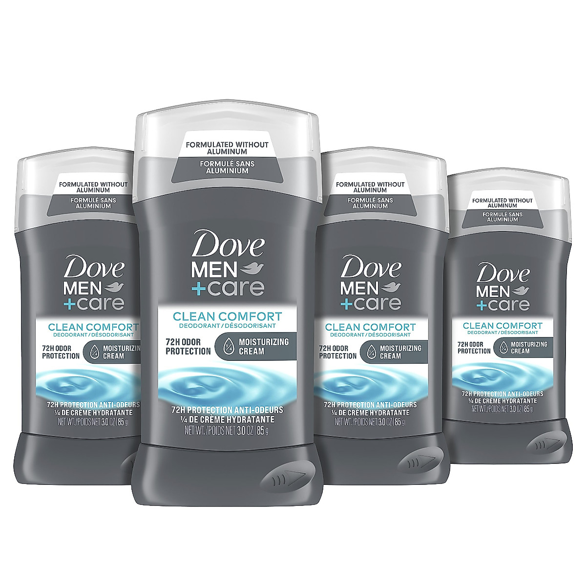 DOVE MEN + CARE Deodorant Stick for Men Clean Comfort 4 Count Aluminum Free 72-Hour Odor Protection Mens Deodorant with 1/4 Moisturizing Cream 3 oz (Pack of 4)