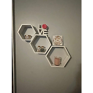 ZGZD White Floating Shelves Hexagon Wall Organizers Display Hanging Shelf for Room, Kitchen, Office, Set of 3