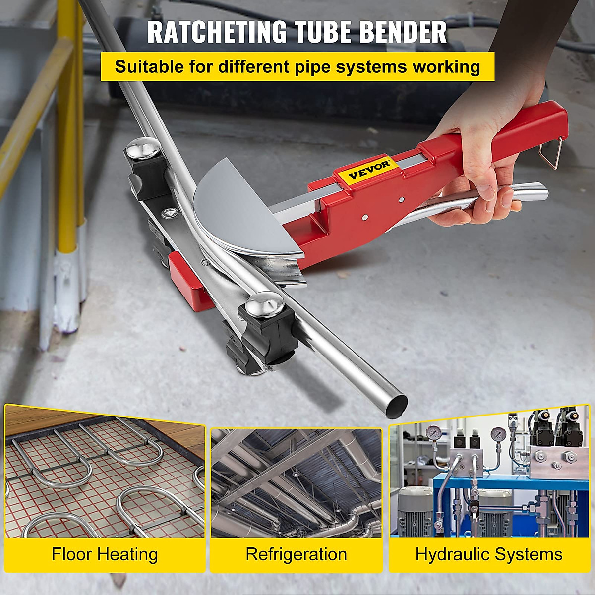 VEVOR Pipe Bender, 7 Dies 1/4-7/8 Inch Refrigeration Ratcheting Tube Bender Kit, 90° Tubing Bender with Reverse Bending Attachment for HVAC