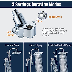 VXV Rainfall Shower Head Combo, 8'' High Pressure Rain Shower Head with 6 Function Handheld Spray, Dual Shower Head Combo with Adjustable Slide Bar, Chrome