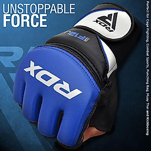RDX MMA Gloves Grappling Sparring, Maya Hide Leather, Boxing Gloves Men Women Muay Thai Martial Arts Training, Half Finger Adjustable Mitts Wrist Support kickboxing Cage Fighting Punching Bag Workout