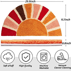 Sun Bath Mat,Boho Bath Mat,Half Circle Bath Mat,Half Circle Rug,Rainbow Bath Mat,Sun Rug,sun bathroom rug,Rainbow Door Mat 30x16 Inch, Non Slip Floor Mat for Home Bathroom Kitchen Entrance