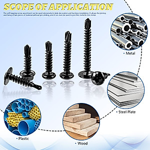 Glarks 420Pcs 410 Stainless Steel #8 TEK Screw Assortment Kit, 3 Styles Hex Washer Head & Modified Truss Head & Phillips Round Head Self Drilling Sheet Metal Screws, Length 5/8" to 1-1/4", Black