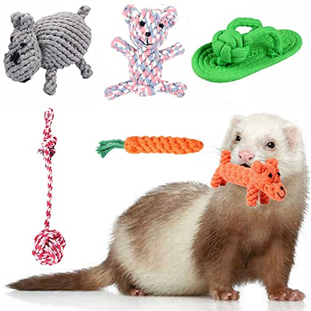 HAICHEN TEC 6 Pack Ferret Rope Chew Toys Durable Knotted Rope Tug Perfect for Teething Mammals, Cotton Rope Toys Interactive Dog Rope Toy Set Machine-Washable (6 Pack)