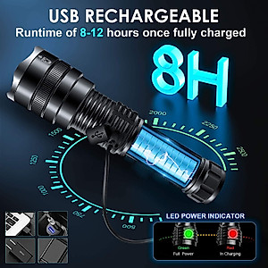 LED Rechargeable Flashlights High Lumens, 290000 Lumen Super Bright Flashlight with ΒATTERY & USB Cable, Powerful Handheld Waterproof flashlights with 4 Modes for Home/Camping/Emerge∩cy/Reading