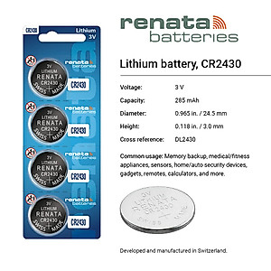 Renata CR2430 Batteries - 3V Lithium Coin Cell 2430 Battery (2 Count)