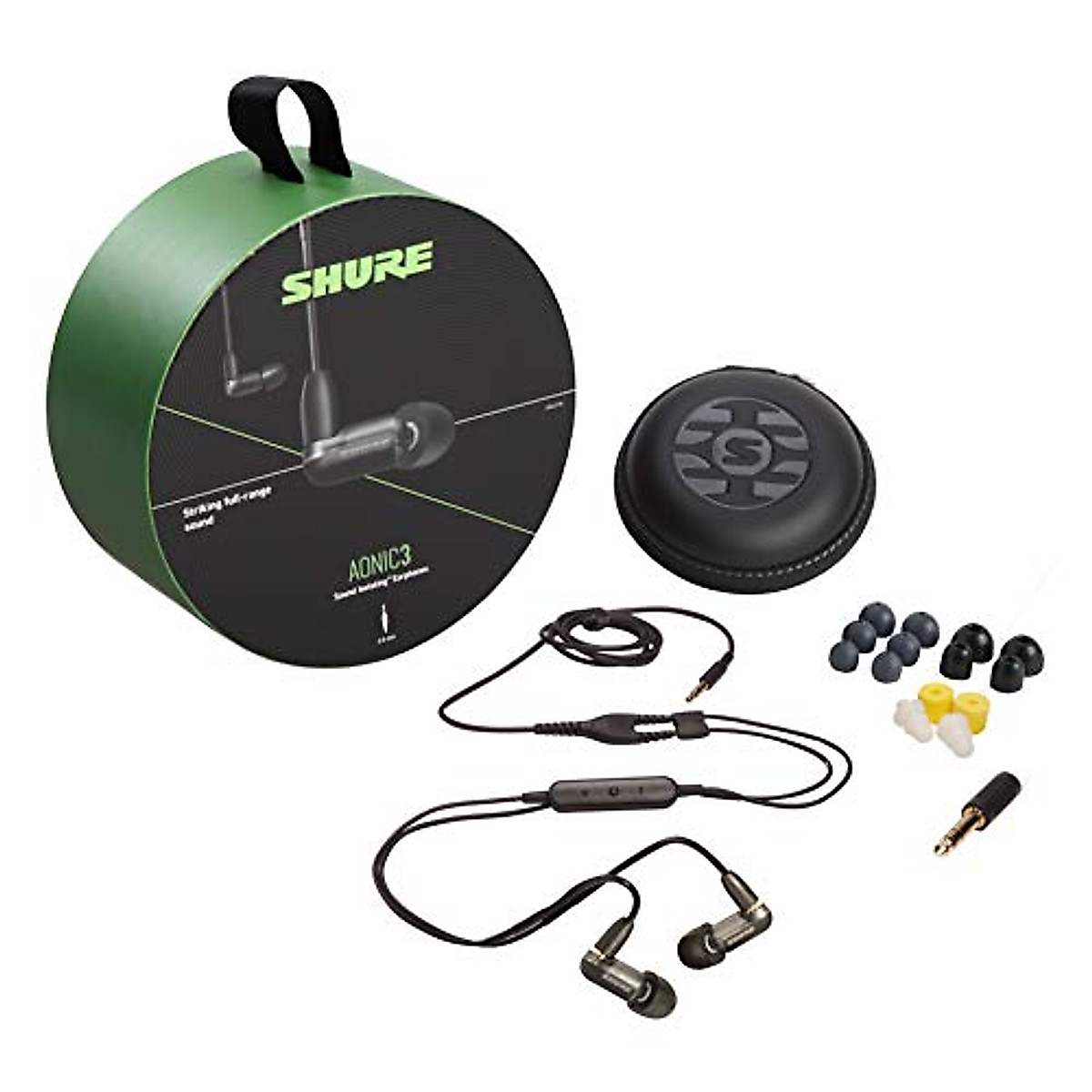Shure AONIC 3 Wired Sound Isolating Earbuds, Clear Sound, Single Driver with BassPort, Secure in-Ear Fit, Detachable Cable, Durable Quality, Compatible with Apple & Android Devices - Black