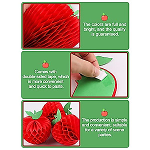 10 Packs Honeycomb Tissue Paper Apple, Kalolary Hanging Paper Apple Fruit Decoration for School Garden Room Baby Shower Birthday Party Decorations, Red (4 Inch)