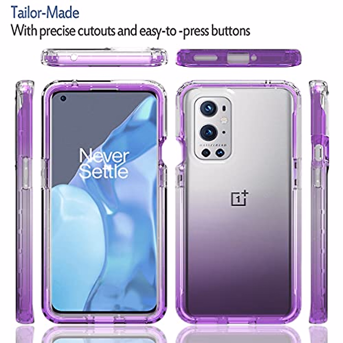 Bohefo Clear Case Compatible with OnePlus 9 Pro 5G Case for Girls Women, Cute Crystal TPU Bumper Shockproof Protective Phone Case Cover for OnePlus 9 Pro 5G (Purple)