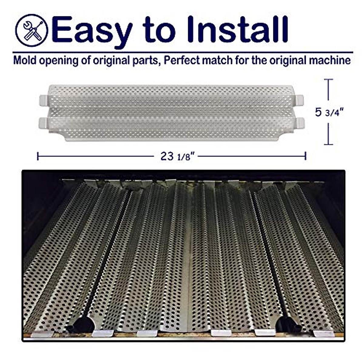 Heat Plate Shield Stainless Steel Gas Burner Cover Grill Replacement Parts for Viking VGBQ 30 in T Series, VGBQ 41 in T Series, VGBQ 53 in T Series, VGBQ30, VGBQ41, VGBQ53, 4 Pack Flame Tamers