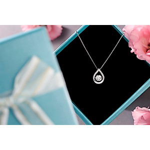 ARINZA Silver Necklace for Women, Dancing Diamond Cubic Zirconia Necklace with 18+2 Inch Chain, Anniversary Birthday Gift for Wife, Mom, Girlfriend, Lady