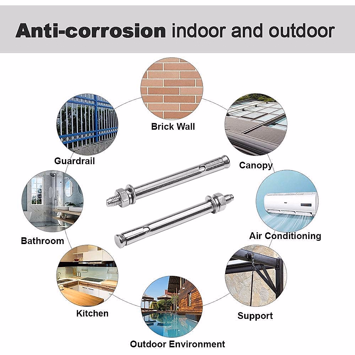 MroMax M6x60mm 304 Stainless Steel Expansion Bolts Hex Nuts Sleeve Anchor Fastener for Fence Home Installation Air Conditioning 4pcs