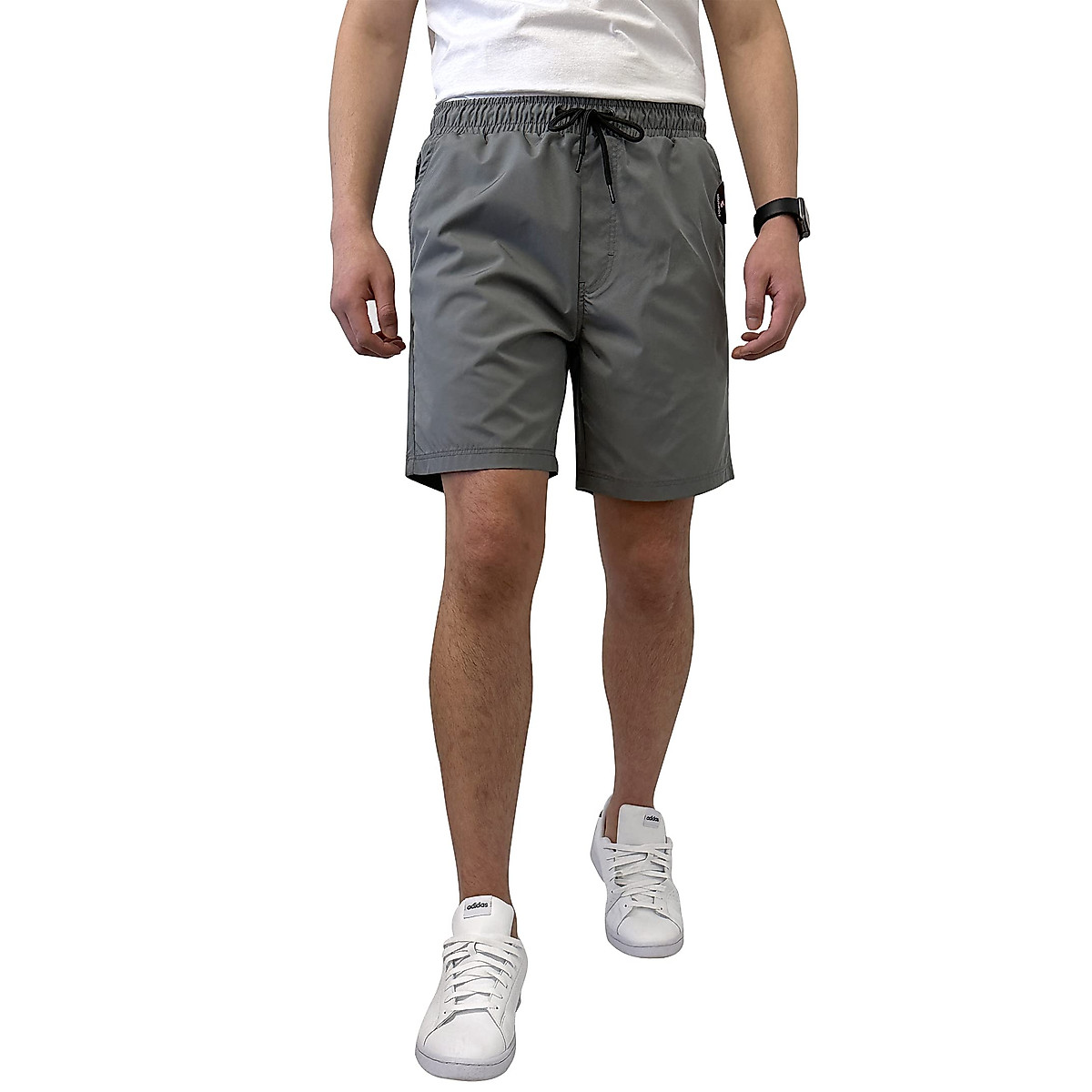 Southpole Men's Quick-Dry Water Resistant Nylon Shorts Inseam 7", Grey, Small
