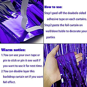 4 Pack Purple Foil Fringe Curtain Backdrop, 3.3Ft x 9.8Ft Metallic Tinsel Foil Fringe Streamers Curtains for Photo Booth, Wedding, Thanksgiving, Birthday, Christmas, Halloween Party Decoration