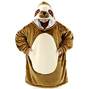 vavalad Sloth Wearable Blanket Sweatshirt Sherpa Oversized Hoodie TV-Blanket with Sleeves and Pockets for Adults Men Women Teens One Size Fits All