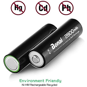 BONAI LCD Universal Battery Charger - Discharge Function - for Ni-MH Ni-CD AA, AAA, C, D, 9V Rechargeable Batteries with Rechargeable AA Batteries 2800mAh 1.2V Low Self Discharge (Pack of 8)