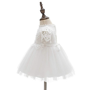 Meiqiduo Baby Girl Dress Christening Baptism Gowns Flower Girl Formal Dresses (3M/0-6Months, Ivory)