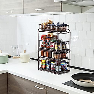 MOOACE 2 Pack Stackable 2-Tier Under Sink Cabinet Organizer with Sliding Storage Drawer, Sliding Basket Organizer for Kitchen, Bathroom, Pantry, Cabinet, Brown