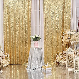 Eternal Beauty Gold Sequin Backdrop Curtain 2 Panels, Gold Curtain Backdrop for Party Decoration (W2 x H8FT-2PCS)