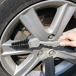 Coralpearl Alloy Wheel Cleaning Scrub Brush Wire Tire Rim Detailing Cleaner Tool With Bottle Brush,Scrubber and Scraper for Washing Car,Bicycle,Motorcycle,Auto