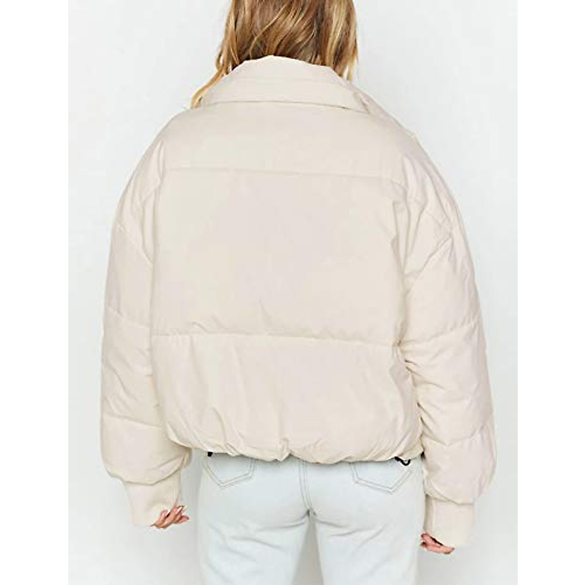 MEROKEETY Women's Winter Long Sleeve Zip Puffer Jacket Baggy Short Down Coats