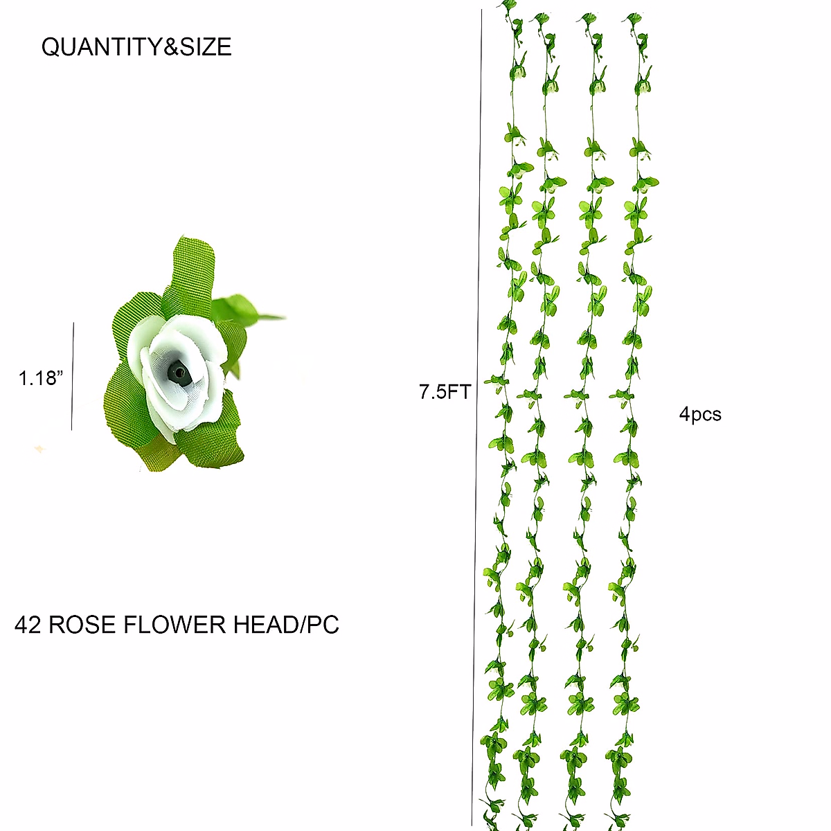 Spring Artificial Rose Flowers Hanging Garland Artificial Fake Flower Rose Ivy Vine Hanging Plant for Wedding Birthday Party,Baby Shower Garden Home Bedroom Office Decoration 4Pack White