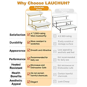 LAUCHUH 3 Tier Serving Stand Porcelain Serving Platter Tier Serving Trays with Collapsible Sturdier Rack, Serving Dishes and Platters for Thanksgiving, Christmas, Entertaining, Gold, 12 Inch