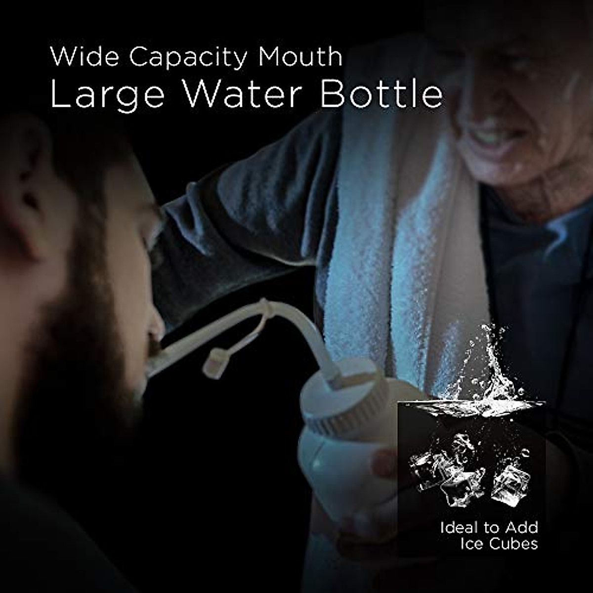 Pro Impact Boxing Water Bottle - Squeezable Plastic w/Long Straw - Ideal for Gym Yoga Sports Boxing Lacrosse Football Hockey Cycling & Outdoor (35.5 Oz.) (White)