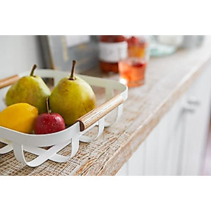 YAMAZAKI Home Tosca Fruit Basket - Kitchen Decorative Metal Holder Bowl - Steel + Wood, White