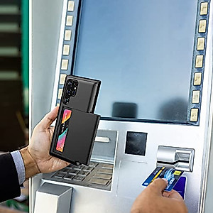 Compatible with Samsung Galaxy S23 Ultra Case Wallet with Card Holders Slide Slot Shockproof Slim Hard PC Case Heavy Duty Protective Cover for Samsung Galaxy S23 Ultra for Women & Men (Black)