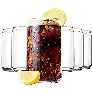 BENETI Iced Coffee Drinking Glasses Set of 6-16 Oz Glass Cups, European Quality Coffee Mug, Gifts for Women, Cocktail Glasses, Can Glass for Beer, Dishwasher Safe Coffee Accessories, Glass Tumbler