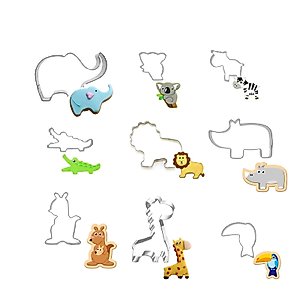 XUNMEINT Animal Cookie Cutter for Kids with Storage Box, Zebra, Giraffe, Toucan, koala, Rhinoceros, Lion, Kangaroo, Crocodile, Elephant Shapes Jungle Safari Cookie Cutters (Happy Zoo)