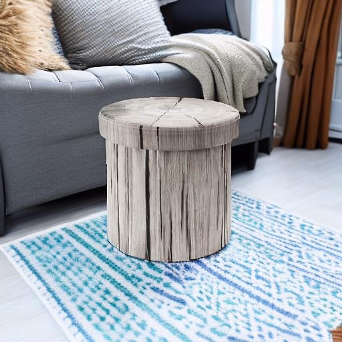 Sorbus Tree Stump Stool, Storage Ottoman 15 Inch Fake Tree Stumps Log Stool Storage, Artificial Tree Trunk, Perfect Footstool Kids Toy Chest, Rustic Log Cabin Decor Bench, Pedestal - Light Gray