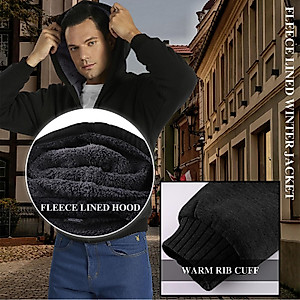 SWISSWELL Men Zipper Hoodie Thick Fleece Lined Jacket Warm Winter Coat Casual Heavyweight Sherpa Hooded Sweatshirt Black 2XL