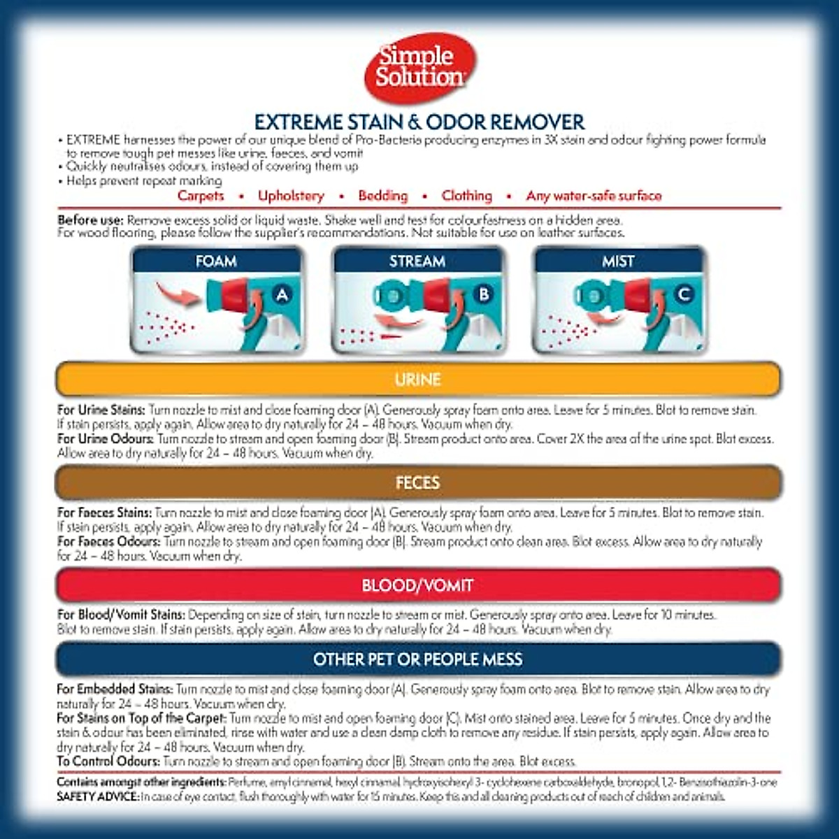 Simple Solution Extreme Pet Stain And Odor Remover, Enzymatic Cleaner With 3X Pro-Bacteria Cleaning Power, 32 Ounces