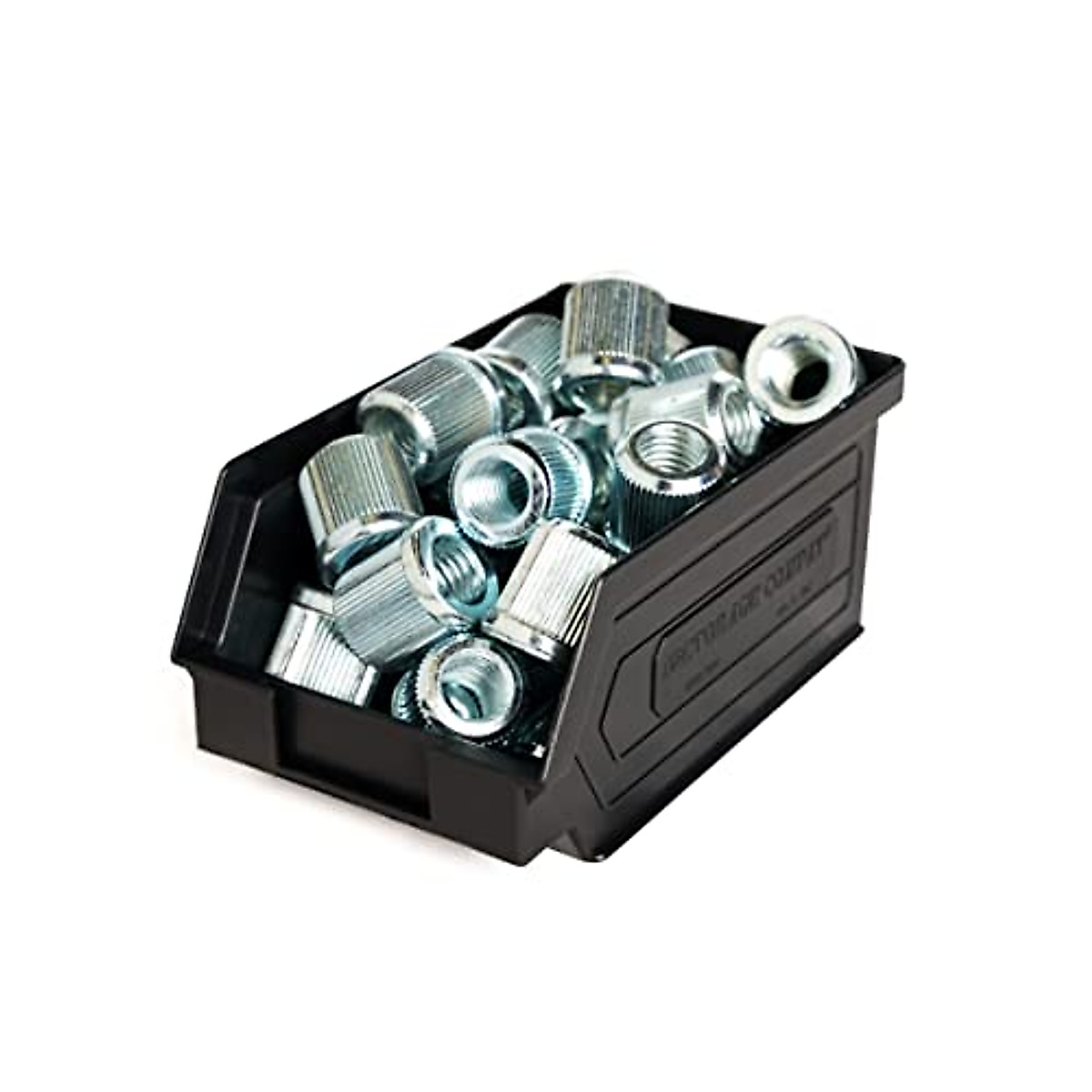 12 Pack Small Storage Bin, Wall Mount Storage, Hanging and Stacking Bin, Freestanding | 7” x 4” x 3” Plastic Container | Black | Zeus 1PLZ06 | StorageCompat