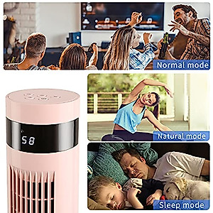 R.W.FLAME Tower Fan with Oscillation, Remote Control, 3 Wind Modes,Time Settings, Portable Bladeless Floor Fans for Home with Children/Pets/Elders(Pink, 43")