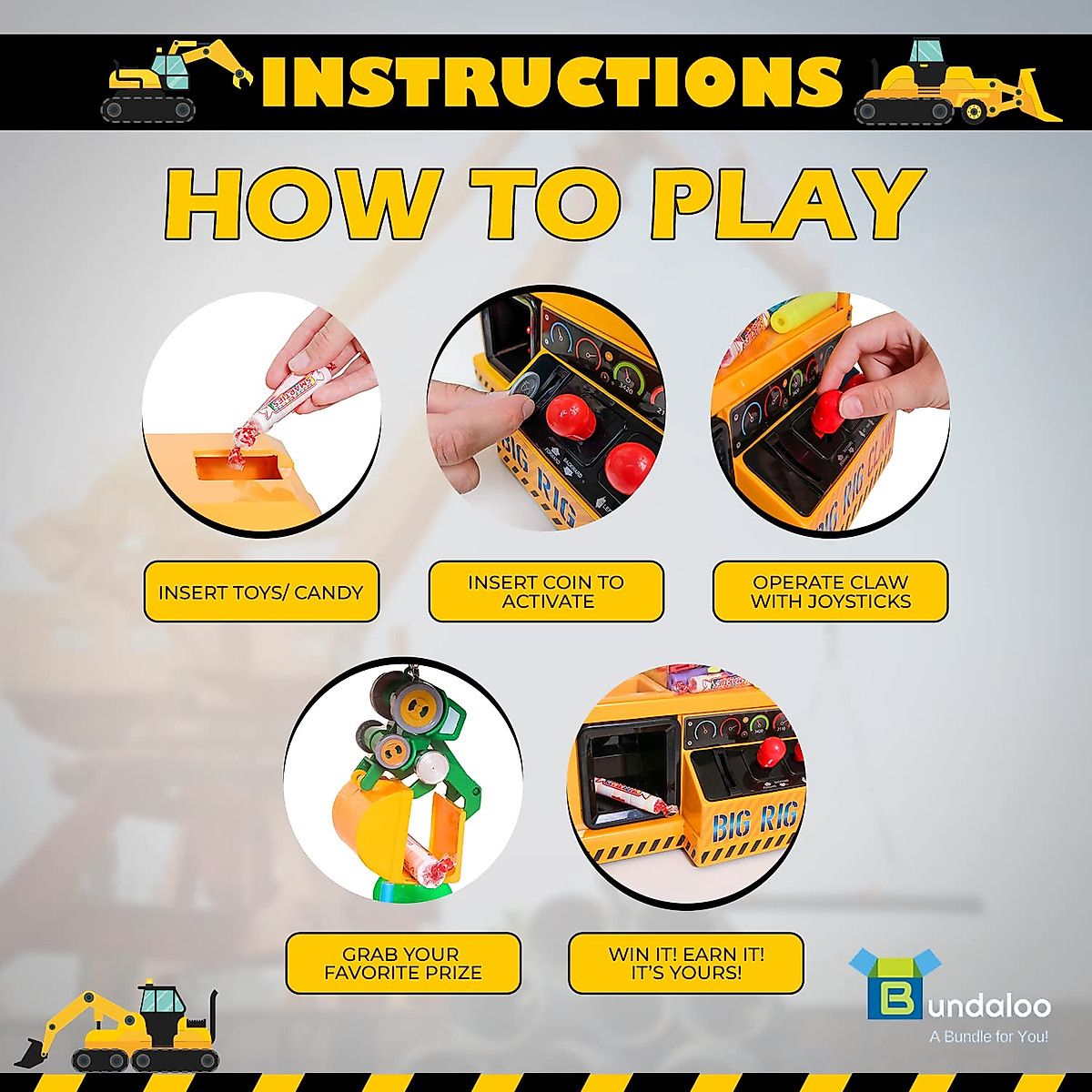 Bundaloo Claw Machine Arcade Game with Sound, Cool Fun Mini Candy Grabber Prize Dispenser Vending Toy for Kids, Boys & Girls (Big Rig Claw)