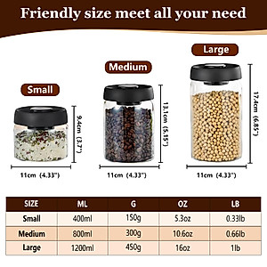HelpyLife Vacuum Coffee Canister,Airtight Glass Jars Set for Kitchen Pantry,Coffee Bean Storage Container,Perfect for Ground Coffee,Loose Tea,Sugar(13floz×2+40floz×1)