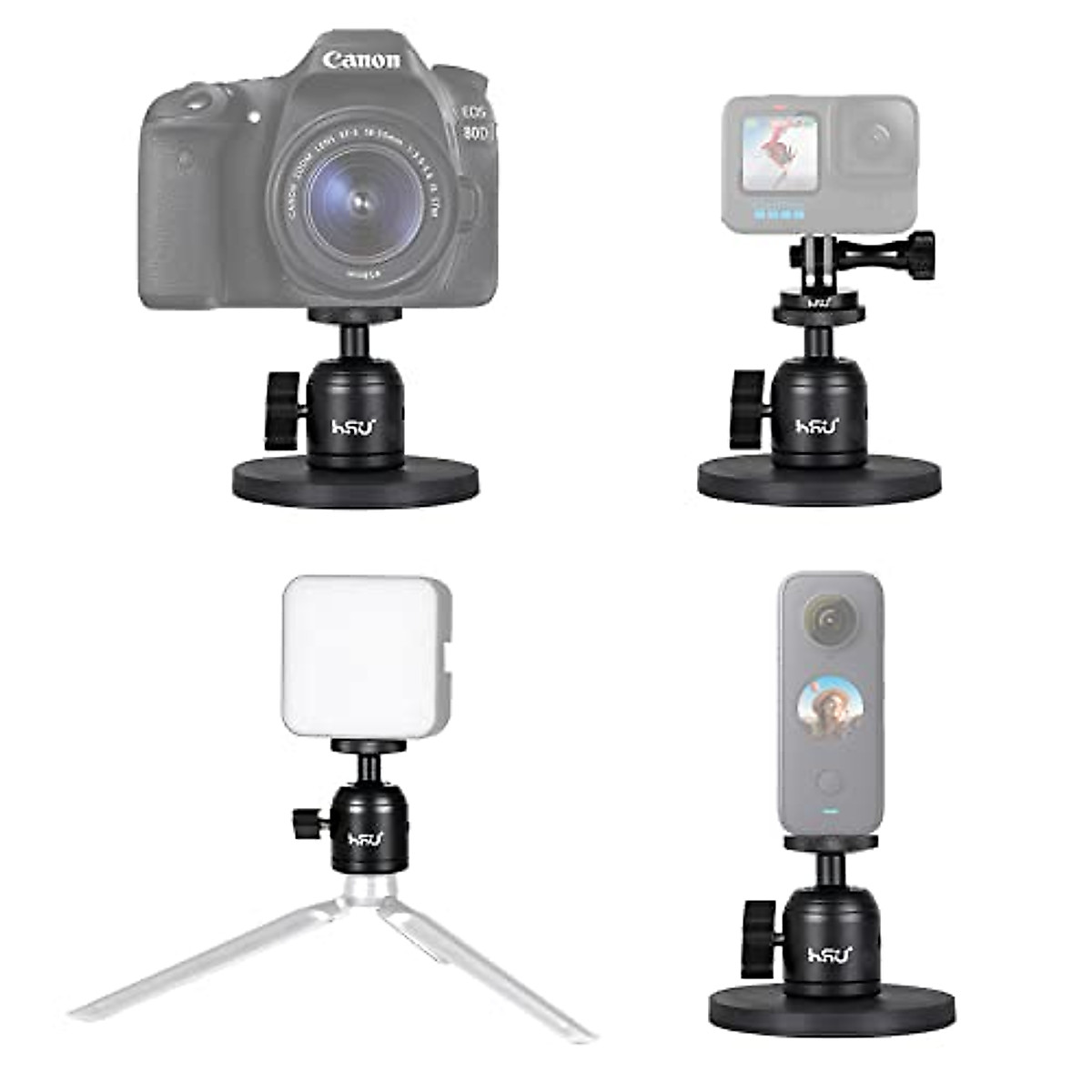 HSU Magnetic Camera Mount Base Kit with Mini Ball Head for GoPro, with Aluminum 1/4"-20 GoPro Tripod Mount Compatible with GoPro Hero 11/10/9/8/7/6/5 Insta360/ Osmo Action/DSLR Camera (3.5” Base)