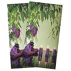 Kitchen Towels Set Zen Spa Dish Towel Butterfly Orchid Zen Basalt Stones Candle Purple Hand Towel 2 Pack Absorbent Soft Cotton Dishcloths Bar Towels & Tea Towels