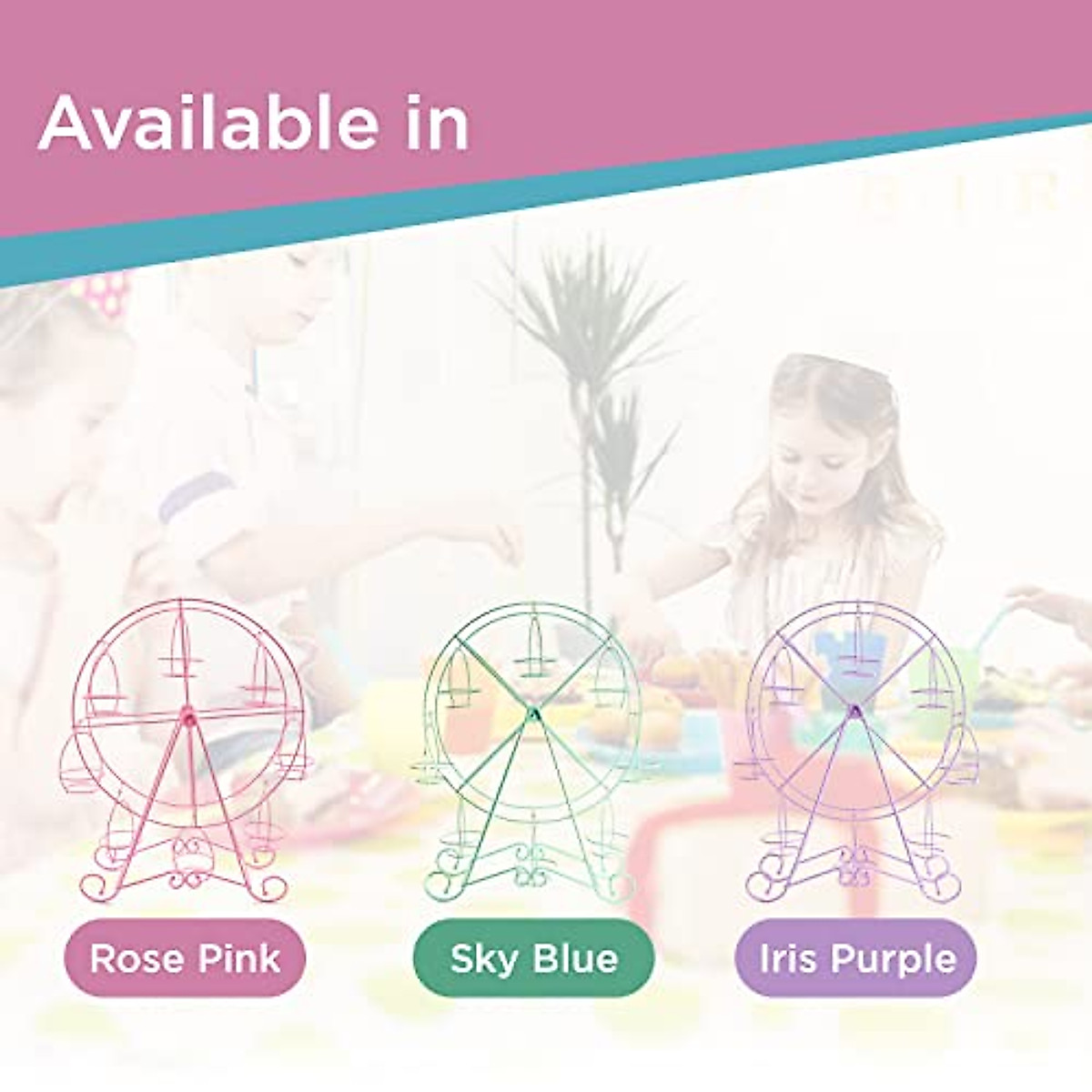 Zoie + Chloe Ferris Wheel Cupcake Stand - Decorative Cupcake Holder for Parties - Spinning Display for Serving Pastry, Treats & Desserts - Easy-to-Clean, Fits 8 Medium Cupcakes - 14x4x17, Rose Pink