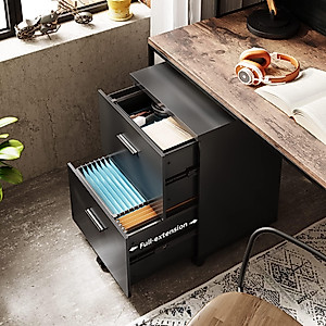 DEVAISE Wood File Cabinet, 2 Drawer Filing Cabinet for Home Office, Vertical File Cabinets with Wheels fits A4/Letter/Legal Size File, Black