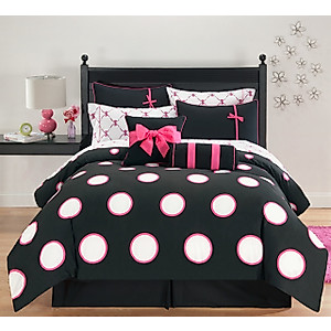 VCNY Home Sophie Polka Dot 10 Piece Bed-in-a-Bag Comforter Set, Full, Black/Pink