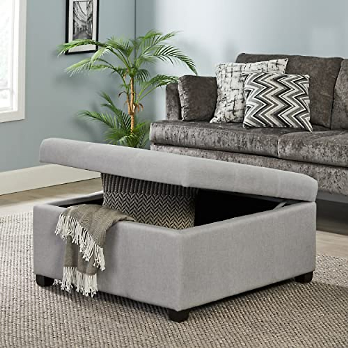 Christopher Knight Home Carlsbad Fabric Storage Ottoman, Light Grey 35.00”D x 35.00”W x 18.50”H