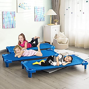 HONEY JOY Kids Daycare Cots, Pack of 6, 52” L Stackable Toddler Nap Cots for Resting, Naptime, Easy Lift Corners, Ready-to-Assemble, Heavy Duty Sleeping Cots for Preschool Nursery Classroom