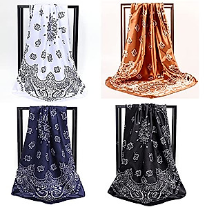 10 Pieces Satin Head Scarf Large Square Scarf Silk Feeling Fashion Hair Wrapping Scarves for Women Girls