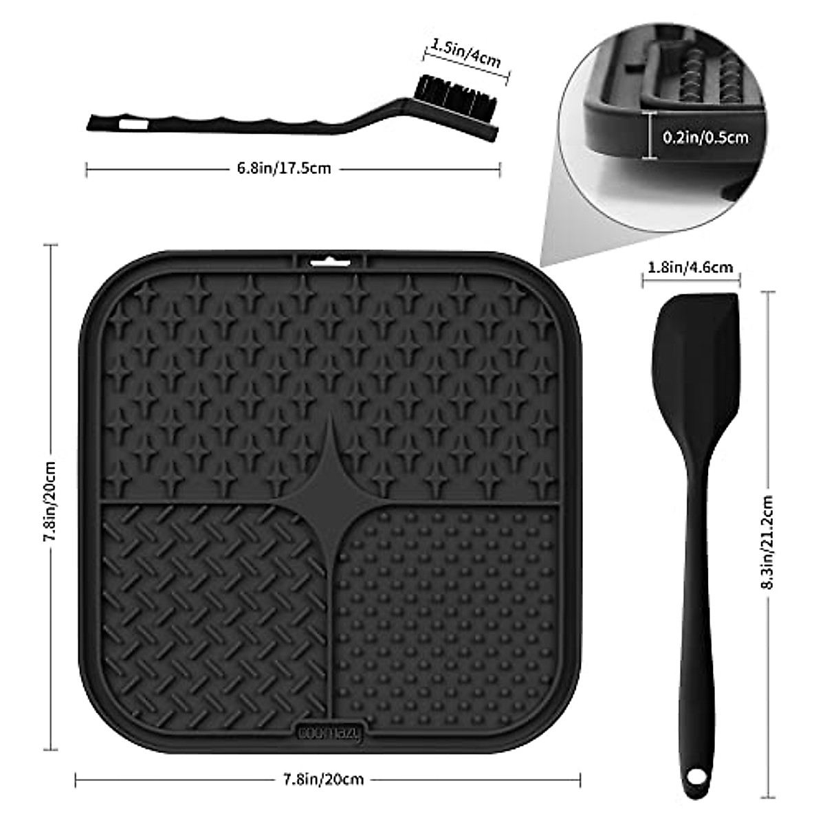 Coomazy Lick Mat for Dog and Cat, Slow Feeder & Non-Slip Design, Boredom and Anxiety Reducer, Suitable for Yogurt, Peanut Butter and Liver Paste, BPA-Free, Non-Toxic, Black, 2-Packs, L